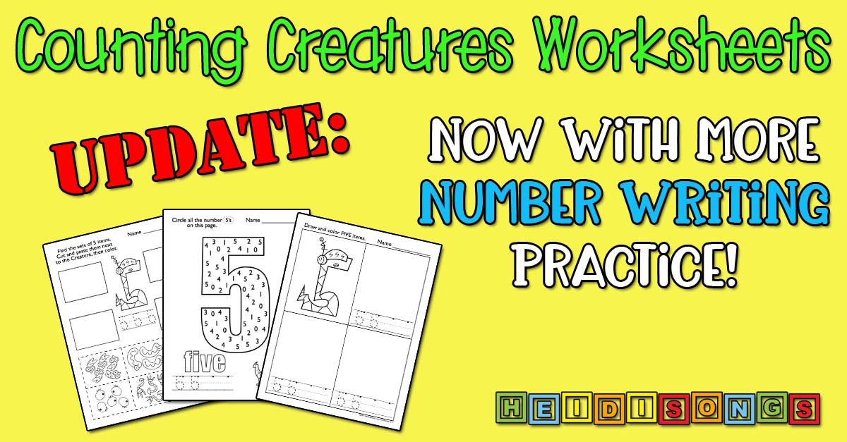 Counting Creatures Update- Now More Number WRITING Practice! | Heidi Songs